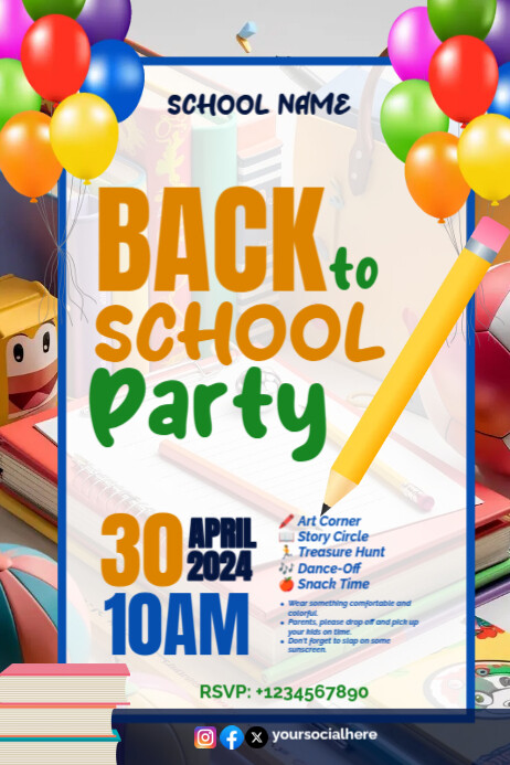 Welcome Back to School PARTY FLYER FREE TEMPL Template | PosterMyWall