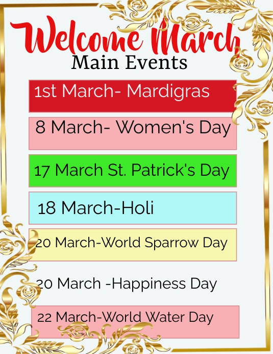 welcome march, March calendar Template | PosterMyWall