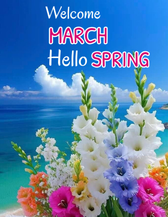 Welcome March Hello Spring Flyer Template 2025 | PosterMyWall