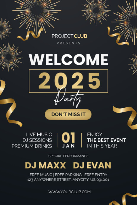 Welcome New Year 2025 Party Event Flyer Modelo | PosterMyWall