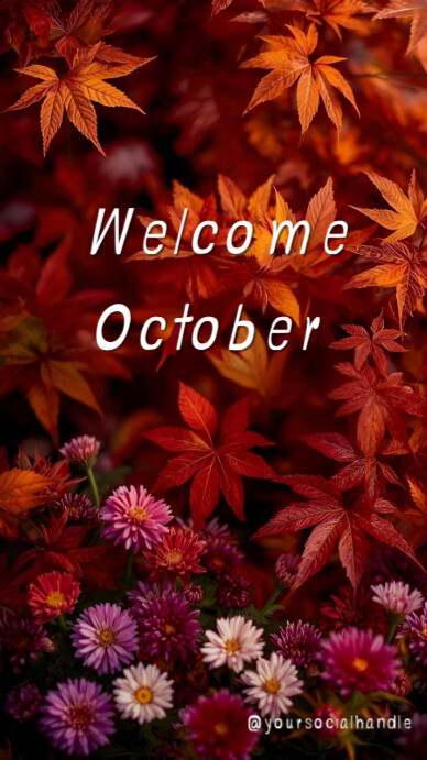welcome October Fall Aesthetic Poster – Autumn Leaves & Flowers ...