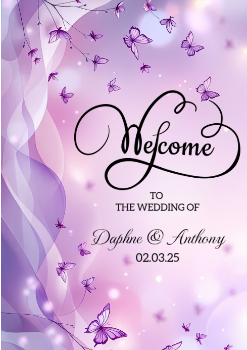 Copy of welcome sign board purple butterfly background | PosterMyWall