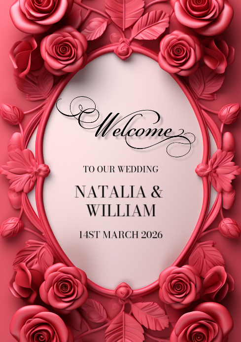 Plantilla de Welcome Sign Rad Rose Frame Background A3 | PosterMyWall