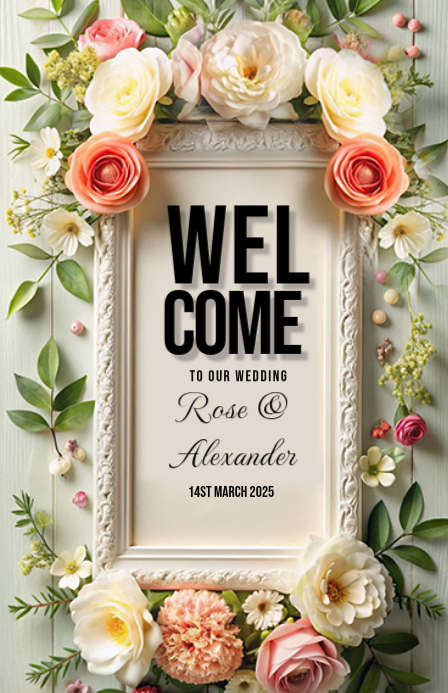 Welcome to wedding floral frame card Template | PosterMyWall