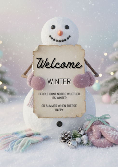 Plantilla de welcome to winter card snow man background | PosterMyWall