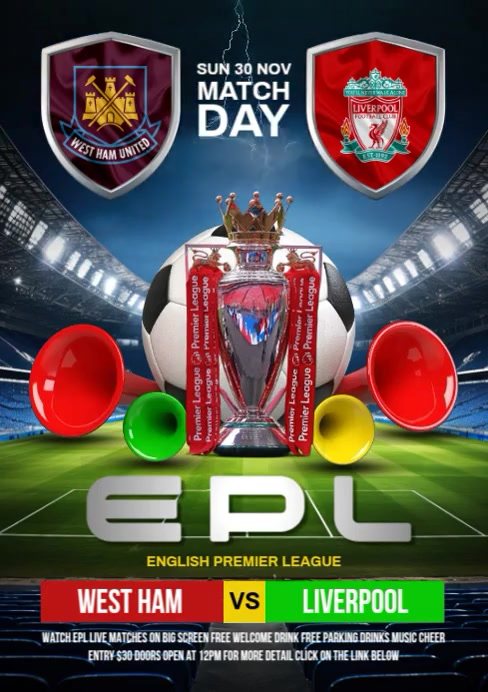 west ham vs liverpool Template | PosterMyWall