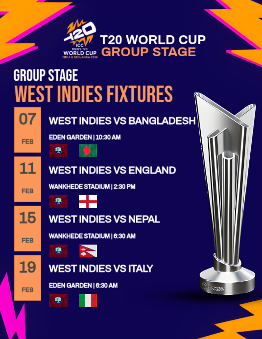 Modèle West Indies t20 world cup group stage fixtures | PosterMyWall