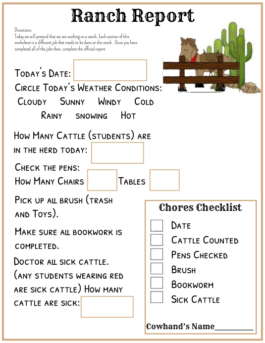 Western Ranch Checklist Worksheet Template | PosterMyWall