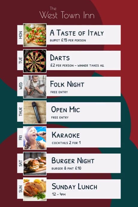 What's on / Upcoming Events Bar Pub Template | PosterMyWall