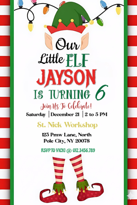 Whimsical Little Elf Birthday Invitation – Christmas Kids Party Invite ...