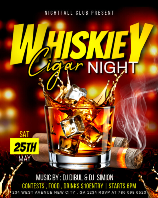 Copy of Whiskey and cigar drink smoke night party lounge bar promotion ...
