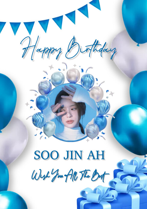 White & blue birthday greetings Template | PosterMyWall