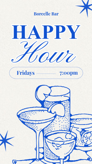 White & Blue Happy Hour Instagram Story Template | PosterMyWall
