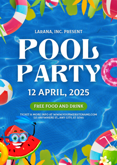 White & Blue Pool Party A4 Template | PosterMyWall