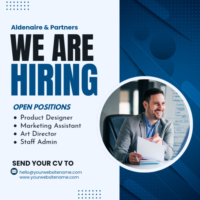 White & Blue We Are Hiring Instagram Post Template | PosterMyWall