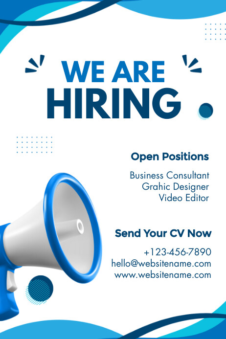 White & Blue We Are Hiring Poster Templat | PosterMyWall