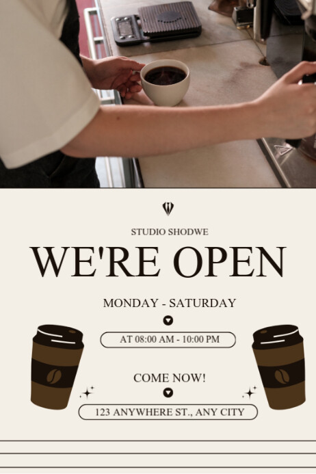 White & Brown We Are Open Poster Template | PosterMyWall