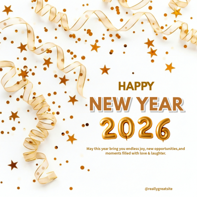 Plantilla de White & Gold Confetti Happy New Year 2026 Poster ...
