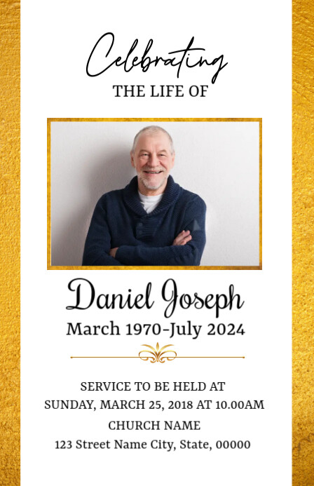 White & Gold Funeral Program Template | PosterMyWall