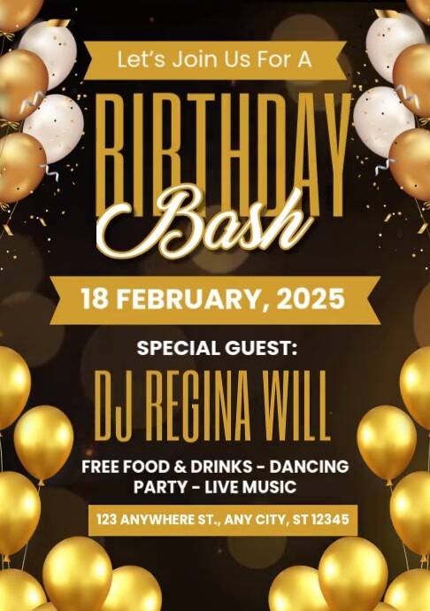 White & Gold Theme Birthday Bash Invitation Template | PosterMyWall