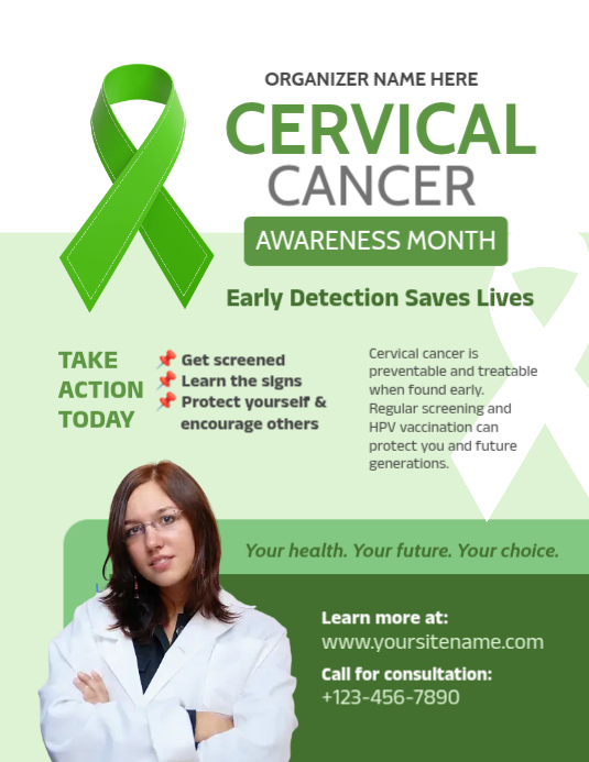 White & Green Cervical Cancer Awareness Flyer Template | PosterMyWall