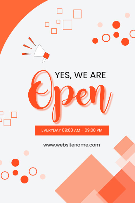 White & Orange Geometric We Are Open Poster Template | PosterMyWall