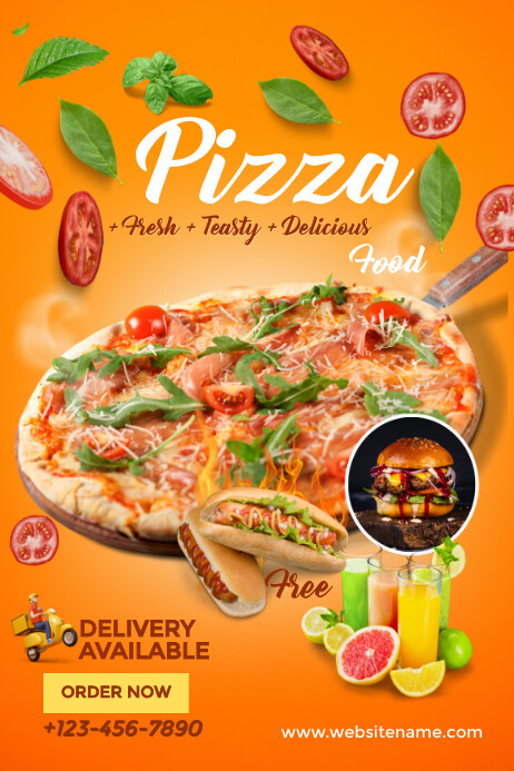 White & Orange Pizza Promotion Poster Template | PosterMyWall