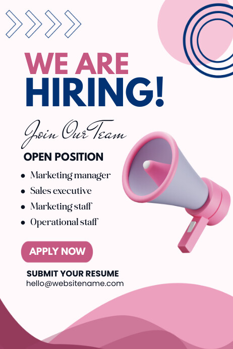 Modèle White & Pink We Are Hiring Poster | PosterMyWall