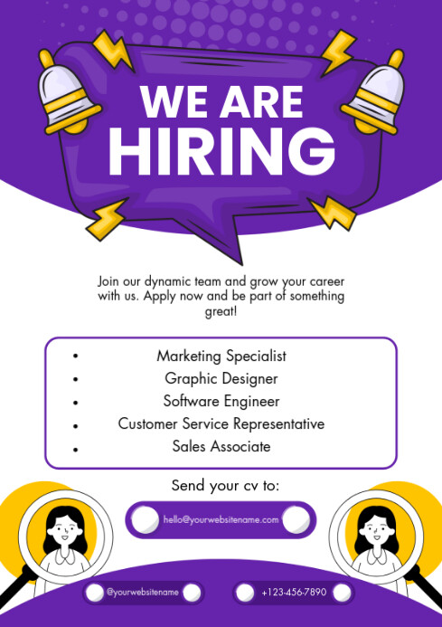 Copy of White & Purple We Are Hiring A4 | PosterMyWall
