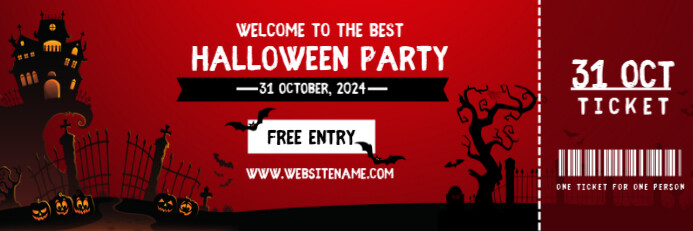 White & Red Halloween Ticket Banner 2' × 6' Template | PosterMyWall