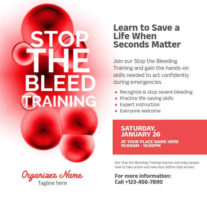 Plantilla de White & Red Professional Stop The Bleed Instagram Post ...