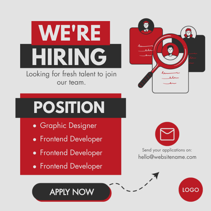 White & Red We Are Hiring Instagram Post Template | PosterMyWall