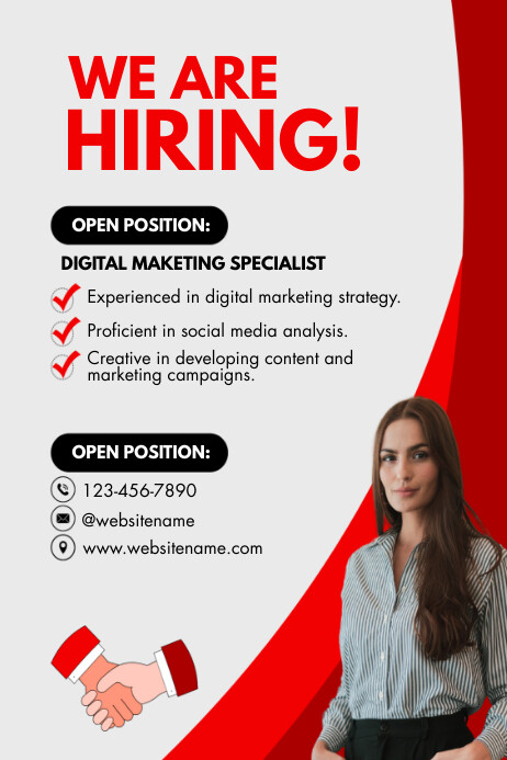 White & Red We Are Hiring Poster Template | PosterMyWall