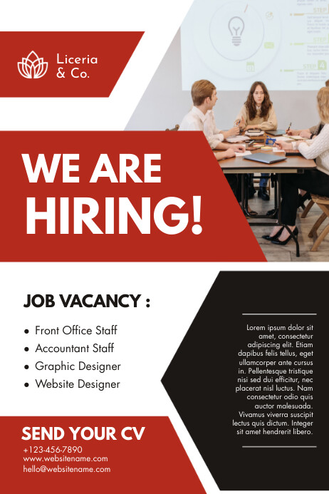 White & Red We Are Hiring Poster Template | PosterMyWall