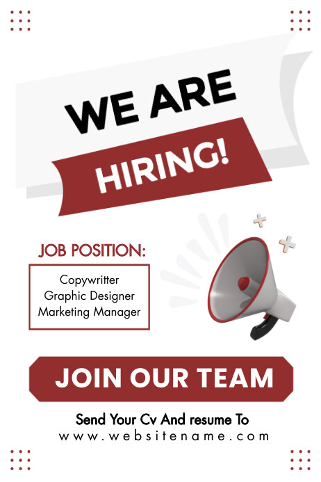 White & Red We Are Hiring Poster Template | PosterMyWall