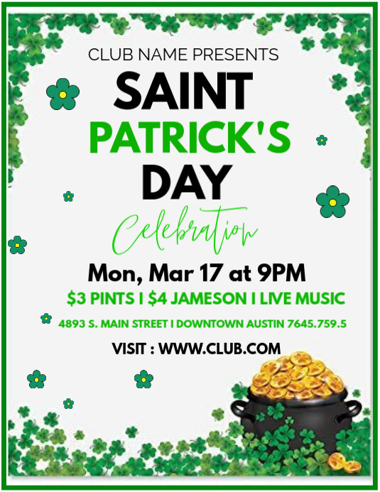 Copy of White 17 March Saint Patrick Flyer (us Letter) | PosterMyWall