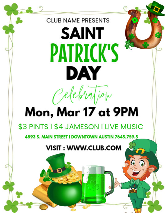 Copy of White 17 March St Patrick Day Flyer (us Letter) | PosterMyWall