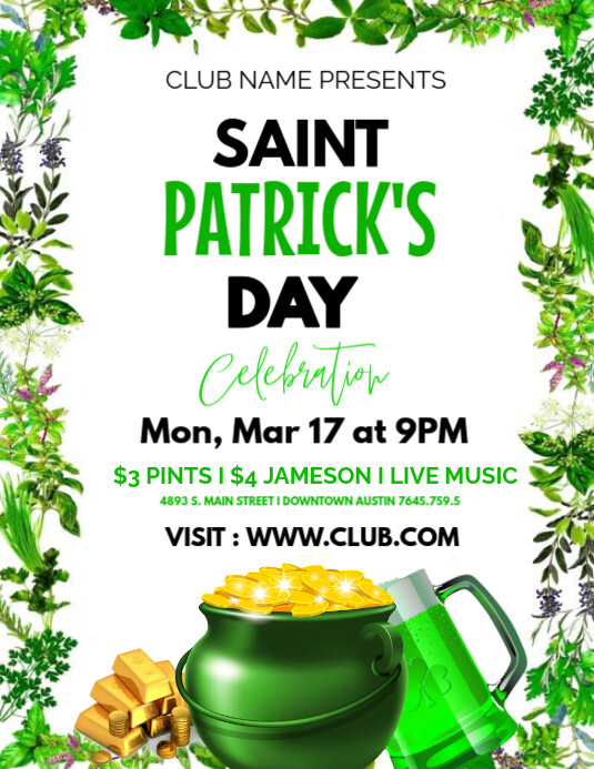 Copy of White 17 March St Patrick Day Flyer (us Letter) | PosterMyWall