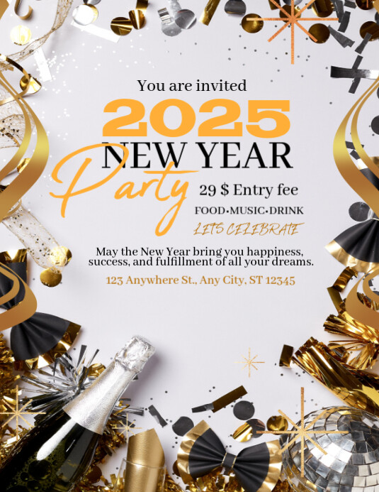 White 2025 New Year Party Invitation Template Flyer (us Letter ...