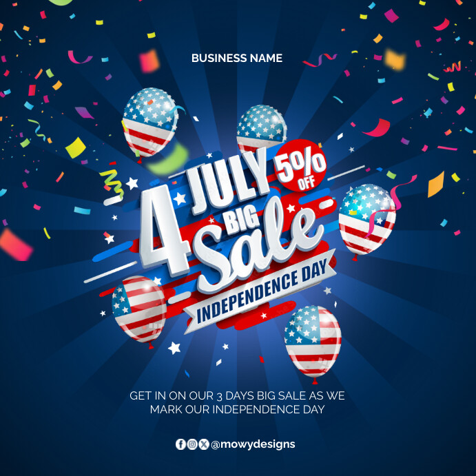 White 3d 4th Of July Big Sale Instagram Post Template | PosterMyWall