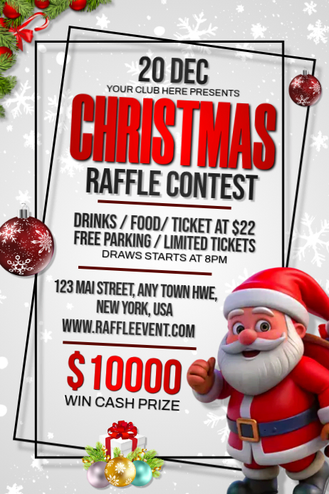 White 3d Christmas Raffle Contest Poster Template | PosterMyWall