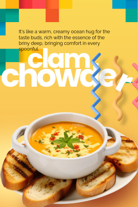 White 3d Clam Chowder Day Poster Templat | PosterMyWall