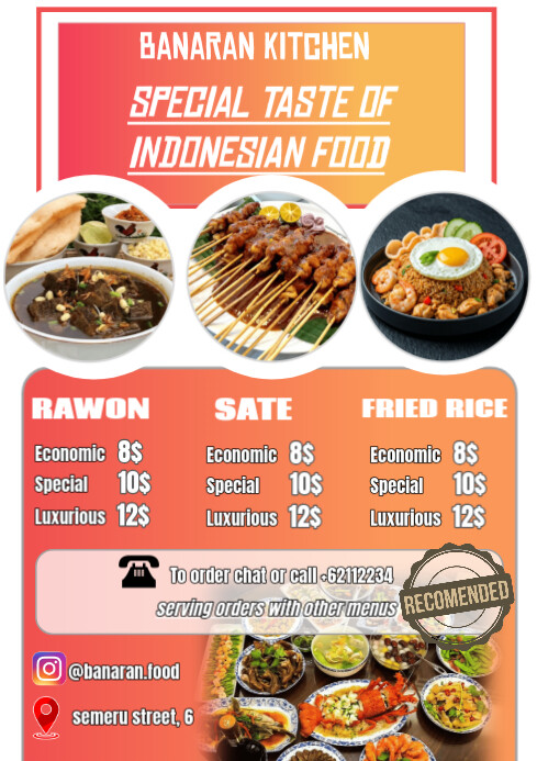 White 3d Food Menu Special Taste Of Indonesia Food A4 Template ...