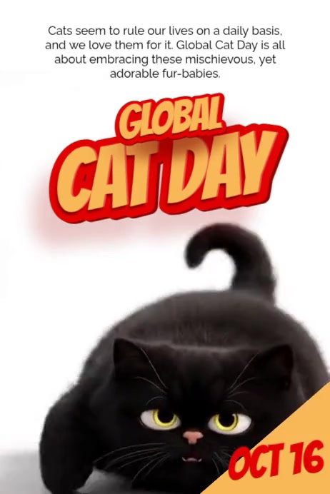 White 3d Global Cat Day Poster Templat | PosterMyWall