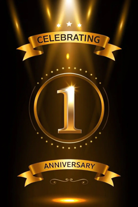 White 3d Golden 1 Year Anniversary Celebration Poster Template ...