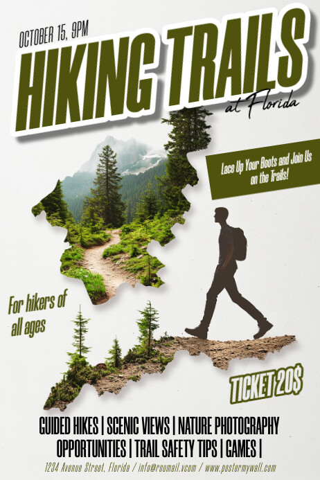 White 3d Hiking Trails Poster Template | PosterMyWall