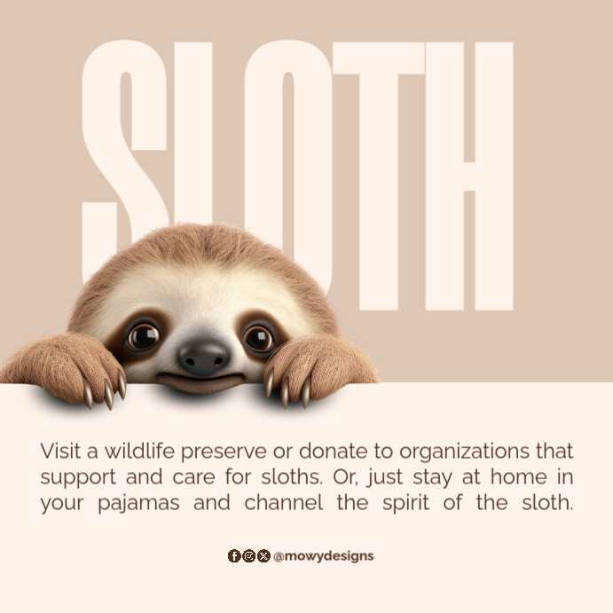 Plantilla de White 3d International Sloth Day Instagram Post | PosterMyWall