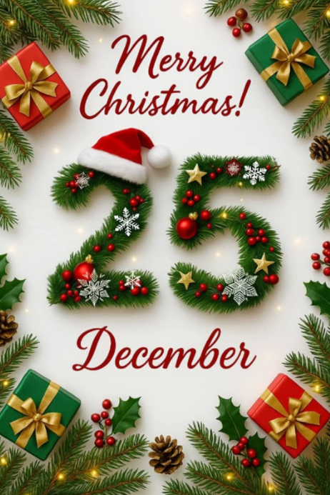 White 3d Merry Christmas December 25 Festive Design Poster Template ...