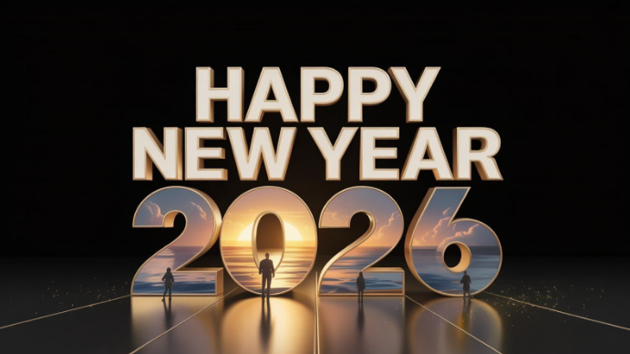 White 3d Modern Golden Sunset Happy New Year 2026 Poster Design Digital ...