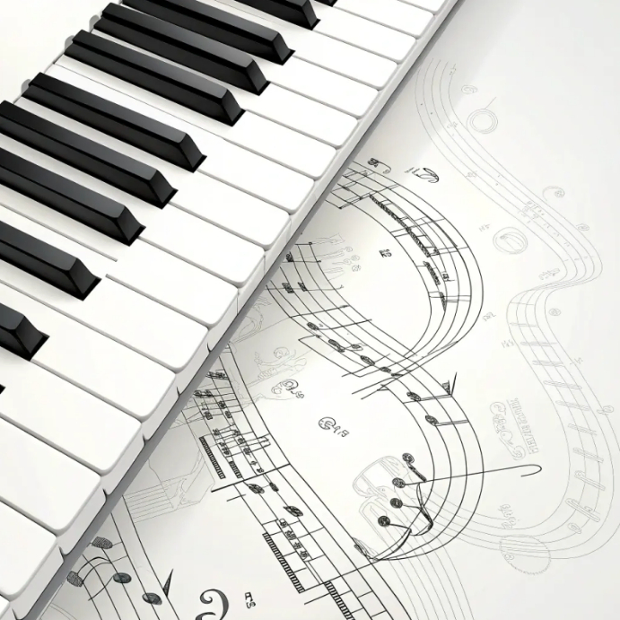Plantilla de White 3d Piano Keys With Sheet Music Background Instagram ...
